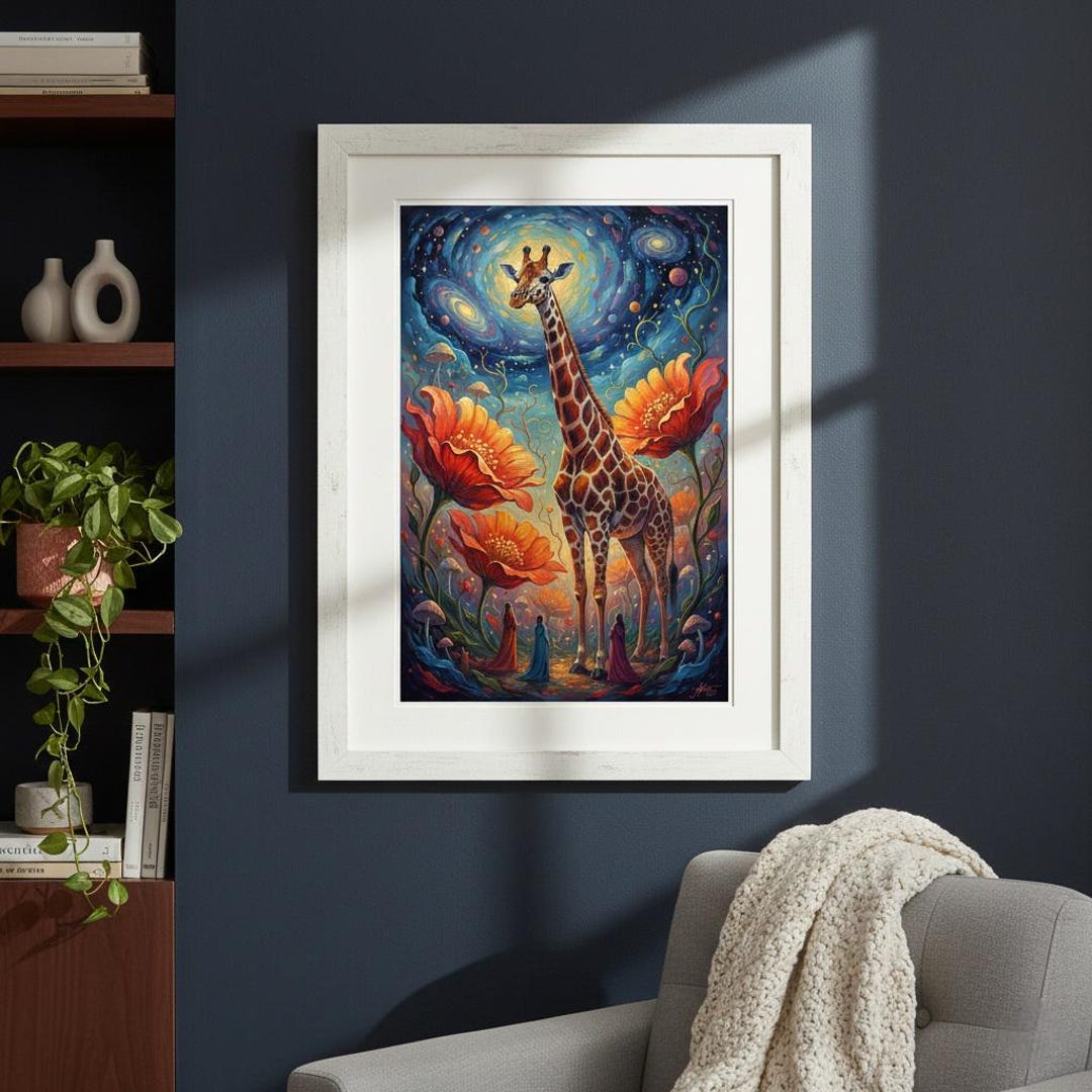 Giraffe & Flowers Surrealism Art – Fantasy Cosmic Landscape - Etsy