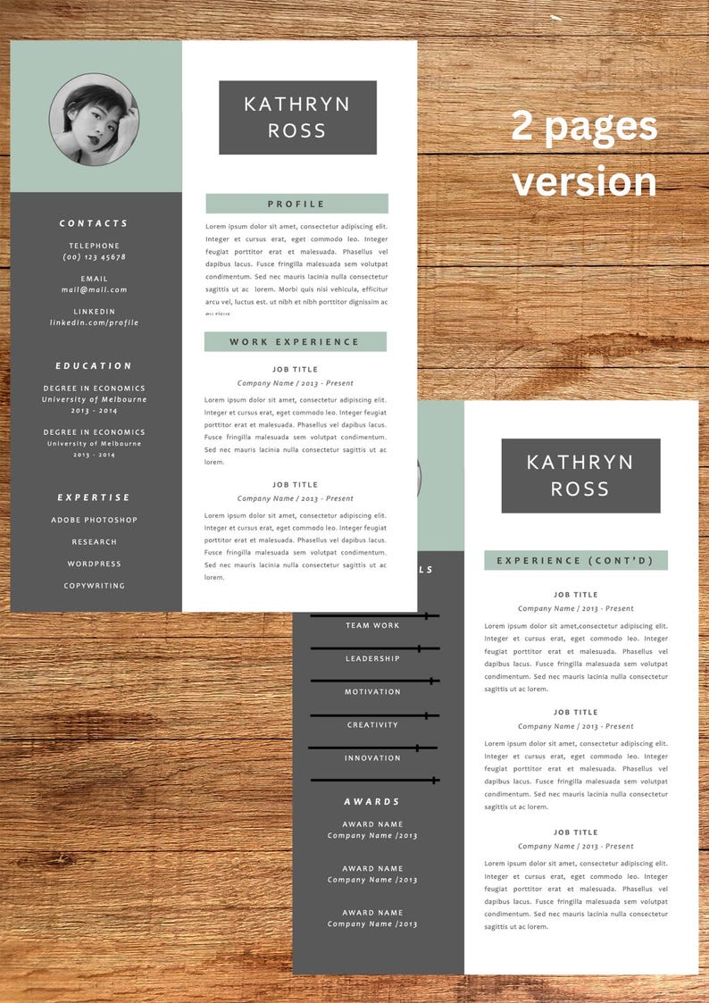 2 Page Ats-friendly Resume Template Pack (2 Resumes) 2025 ...