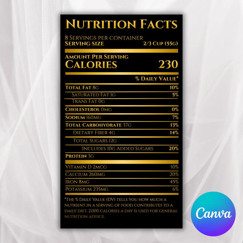 Nutrition Facts Template | Printable Canva Editable Nutrition Label ...