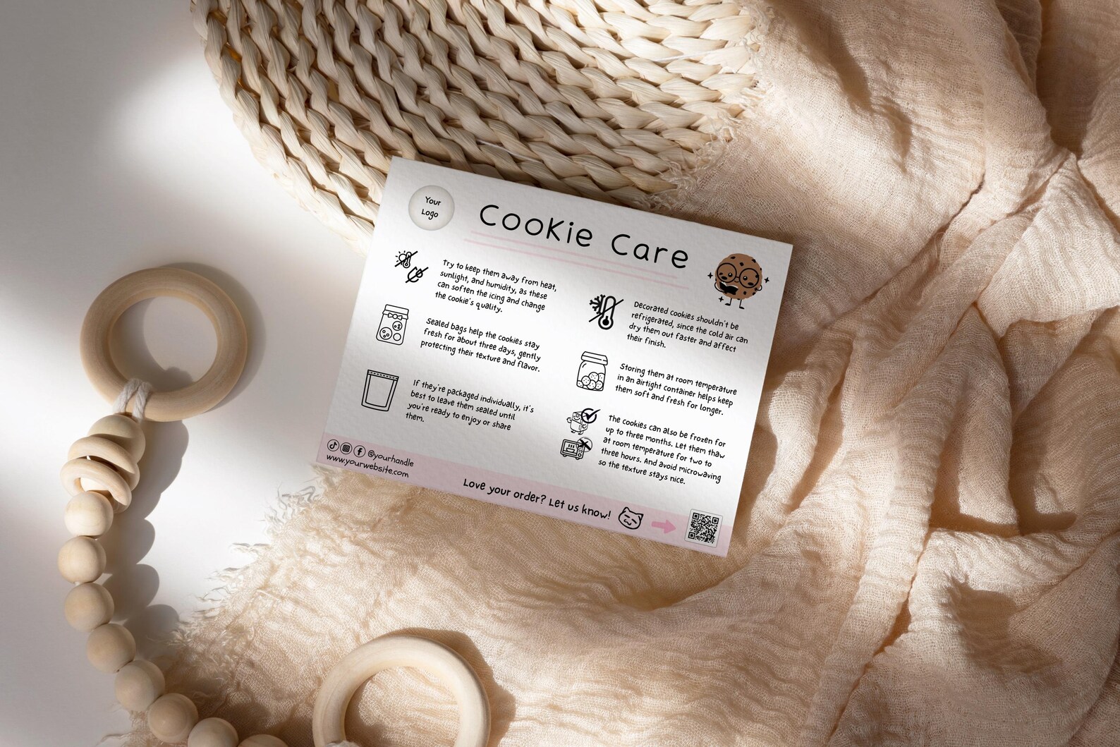 Cookie Care Card Template With QR Code, Printable Cookie Instructions ...