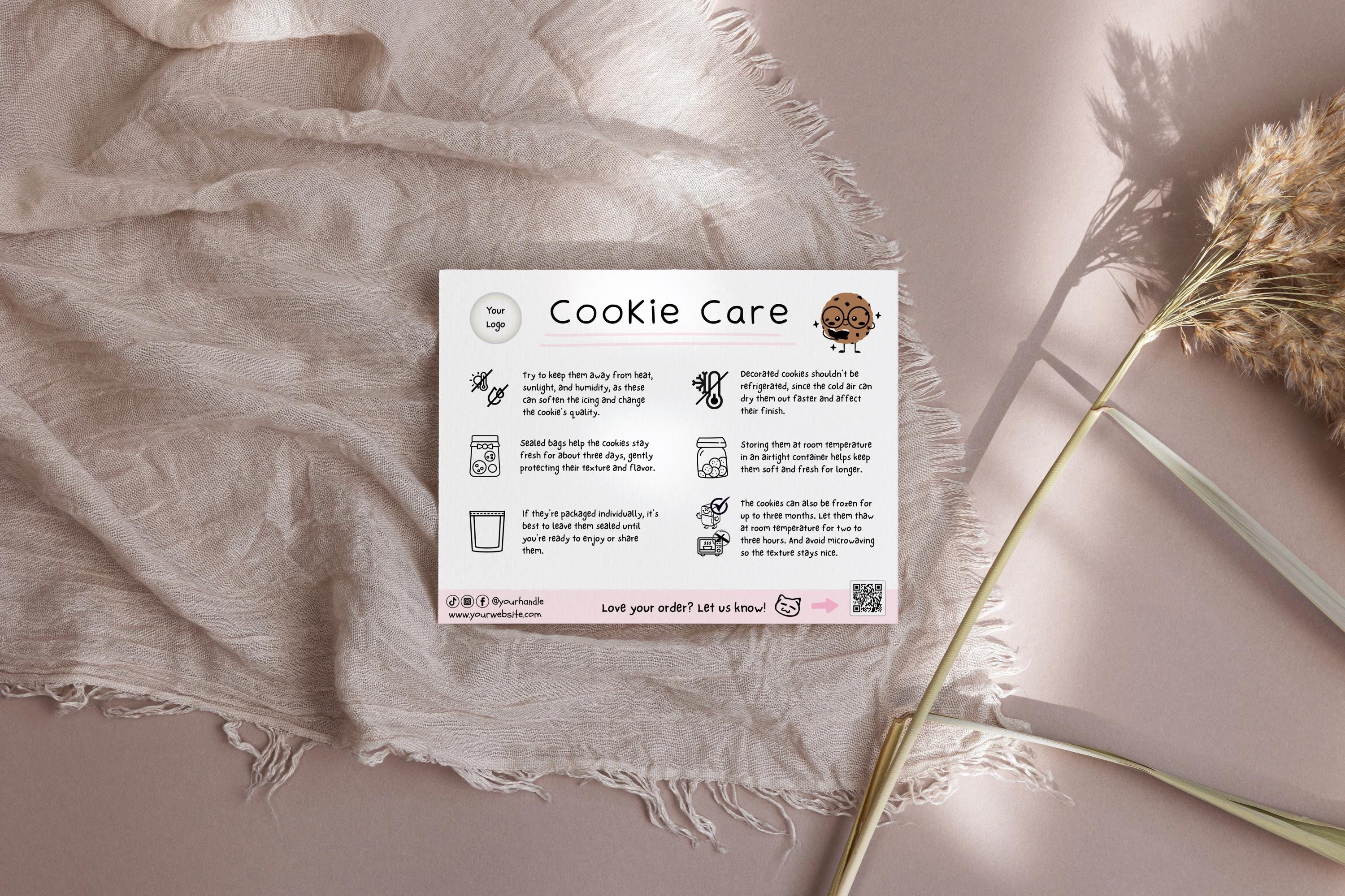 Cookie Care Card Template With QR Code, Printable Cookie Instructions ...
