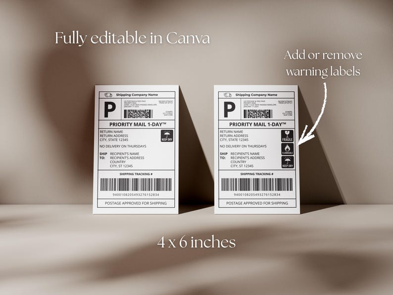 Shipping Label Template, Editable Mail Label, Printable Gift Box Label ...