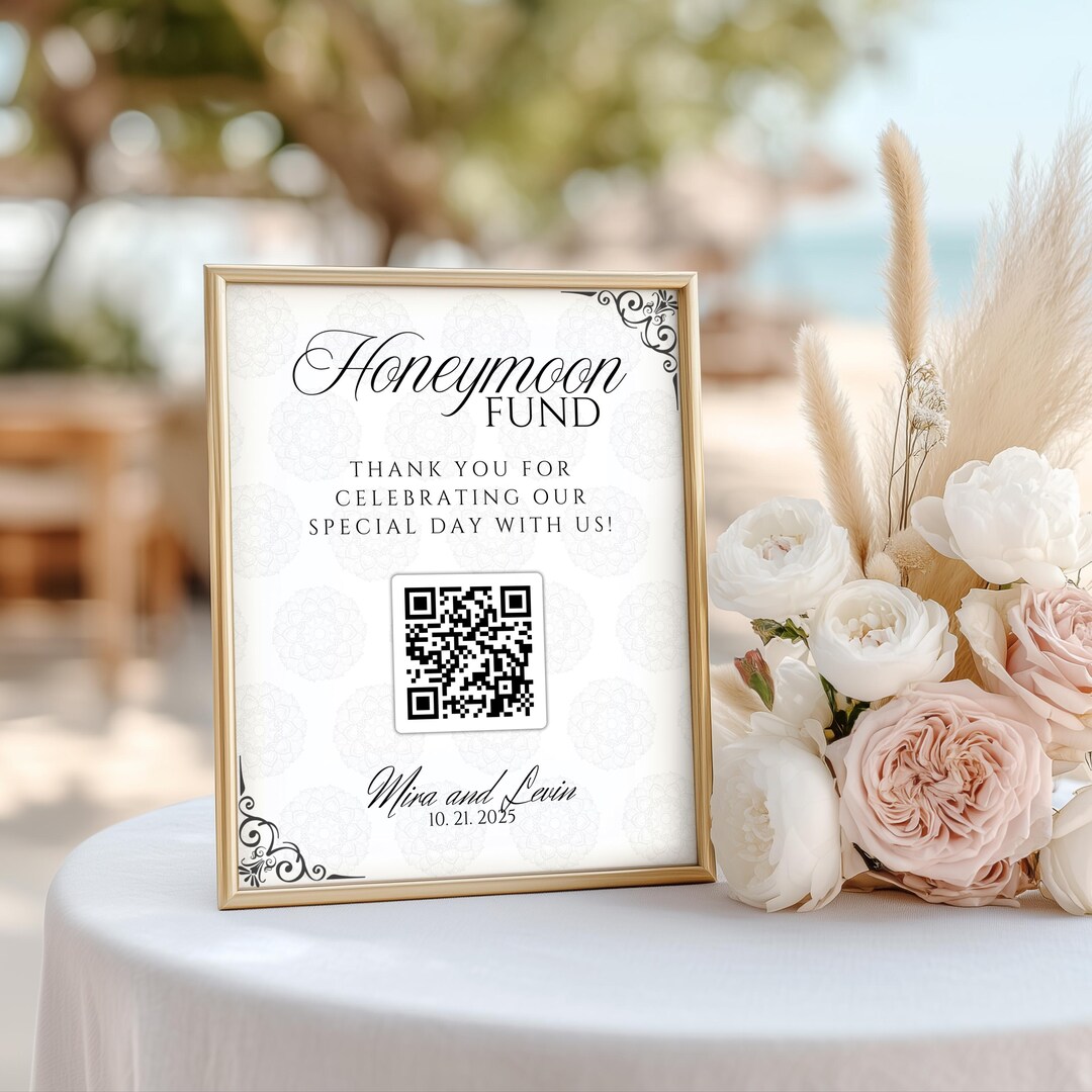 Honeymoon Fund Sign With QR Code White, Venmo Printable Modern Wedding ...