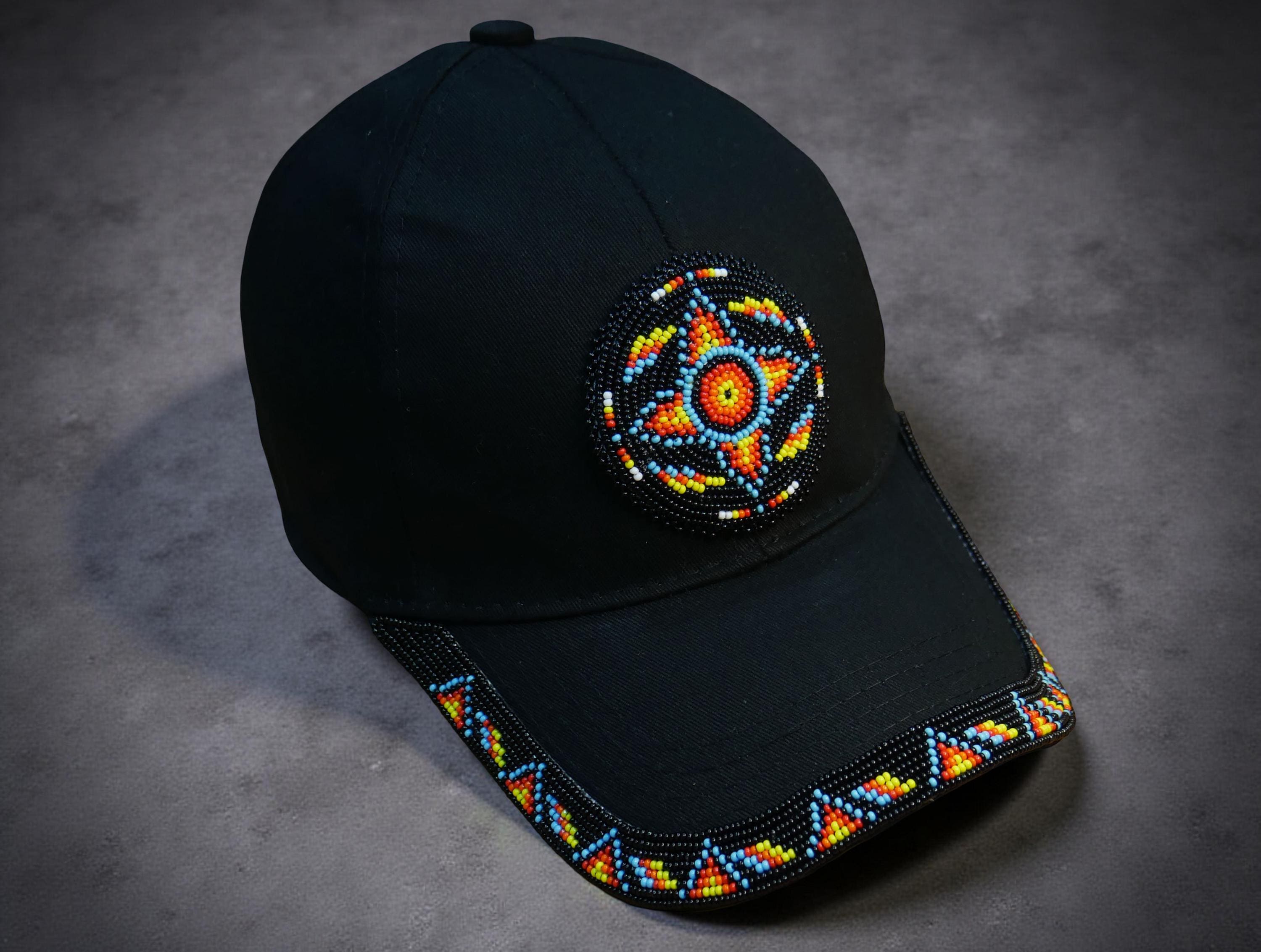 Black Star Handmade Native American Style Beaded Baseball Cap ...