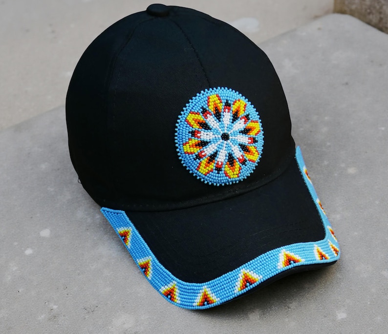 Handmade Beaded Baseball Cap: Native American Style, Sky-blue - Etsy