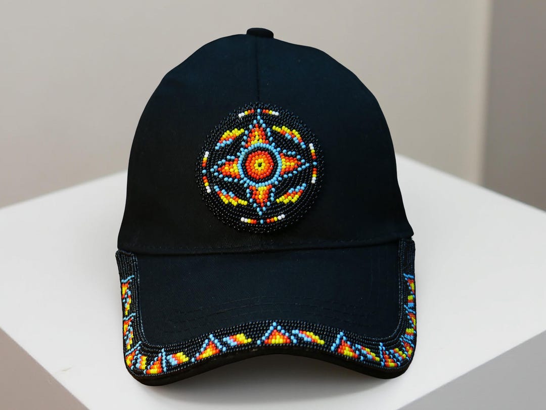 Black Star Handmade Native American Style Beaded Baseball Cap ...