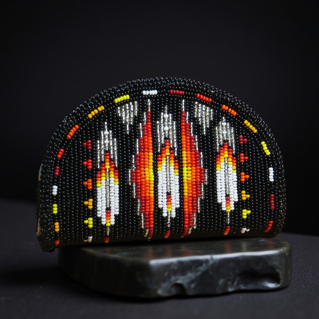 Black Handmade Native American Style Beaded Coin Purse Small Beaded ...