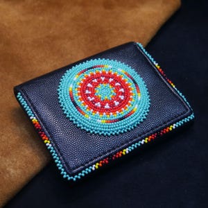 Handmade Beaded Bifold Wallet | Native American Style Bear Claw Design ...
