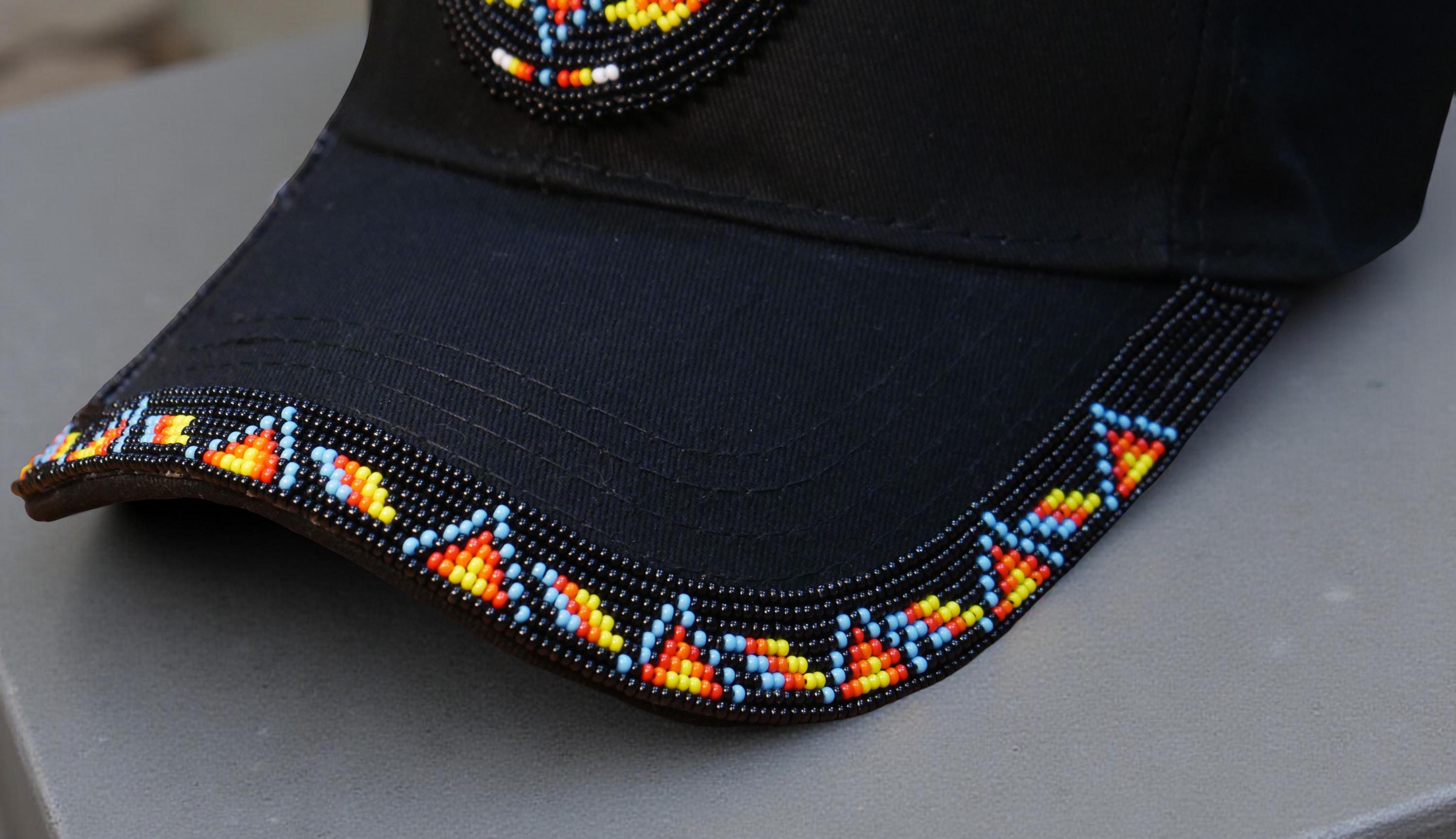 Black Star Handmade Native American Style Beaded Baseball Cap ...