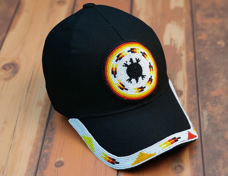 Handmade Native American Style Beaded Baseball Cap, White Turtle Design ...