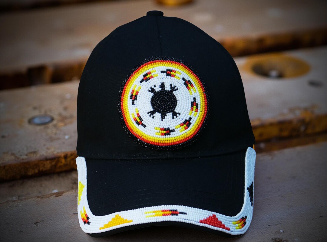Handmade Native American Style Beaded Baseball Cap, White Turtle Design ...