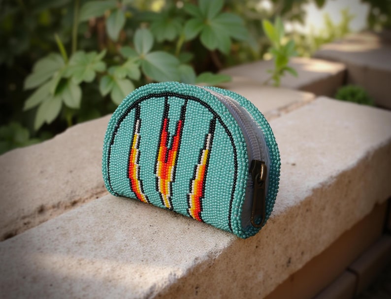 Sky-blue Handmade Native American Style Beaded Coin Purse Small Beaded ...