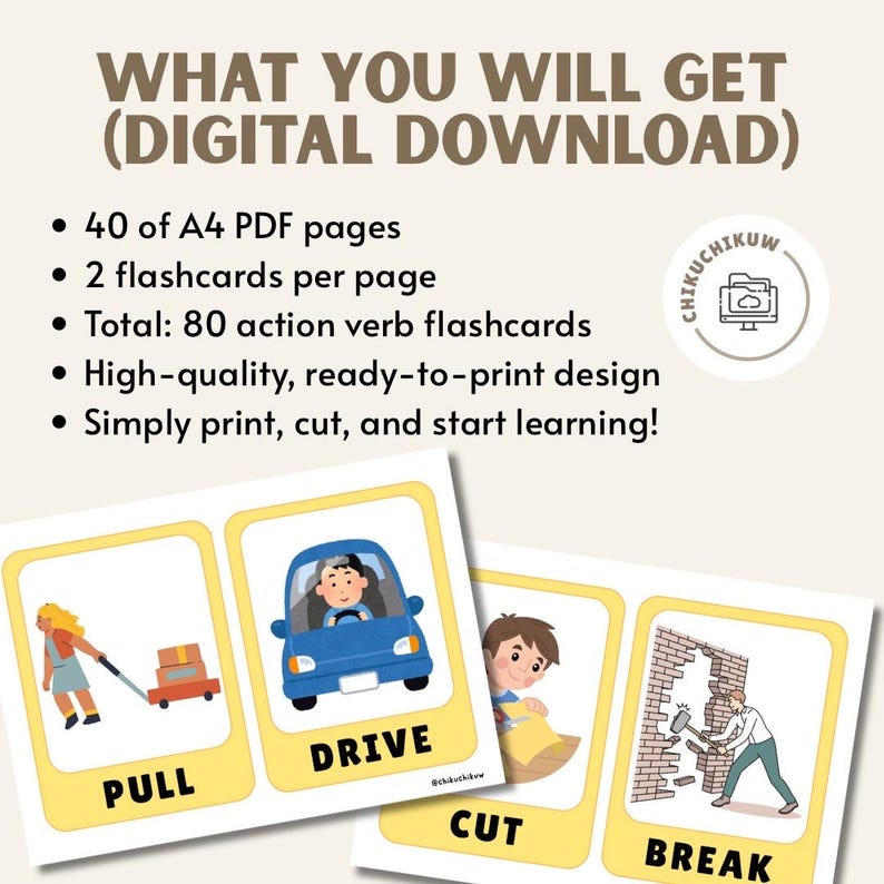 80 Action Verb Flashcards | ESL Learning for Toddlers (digital Download ...
