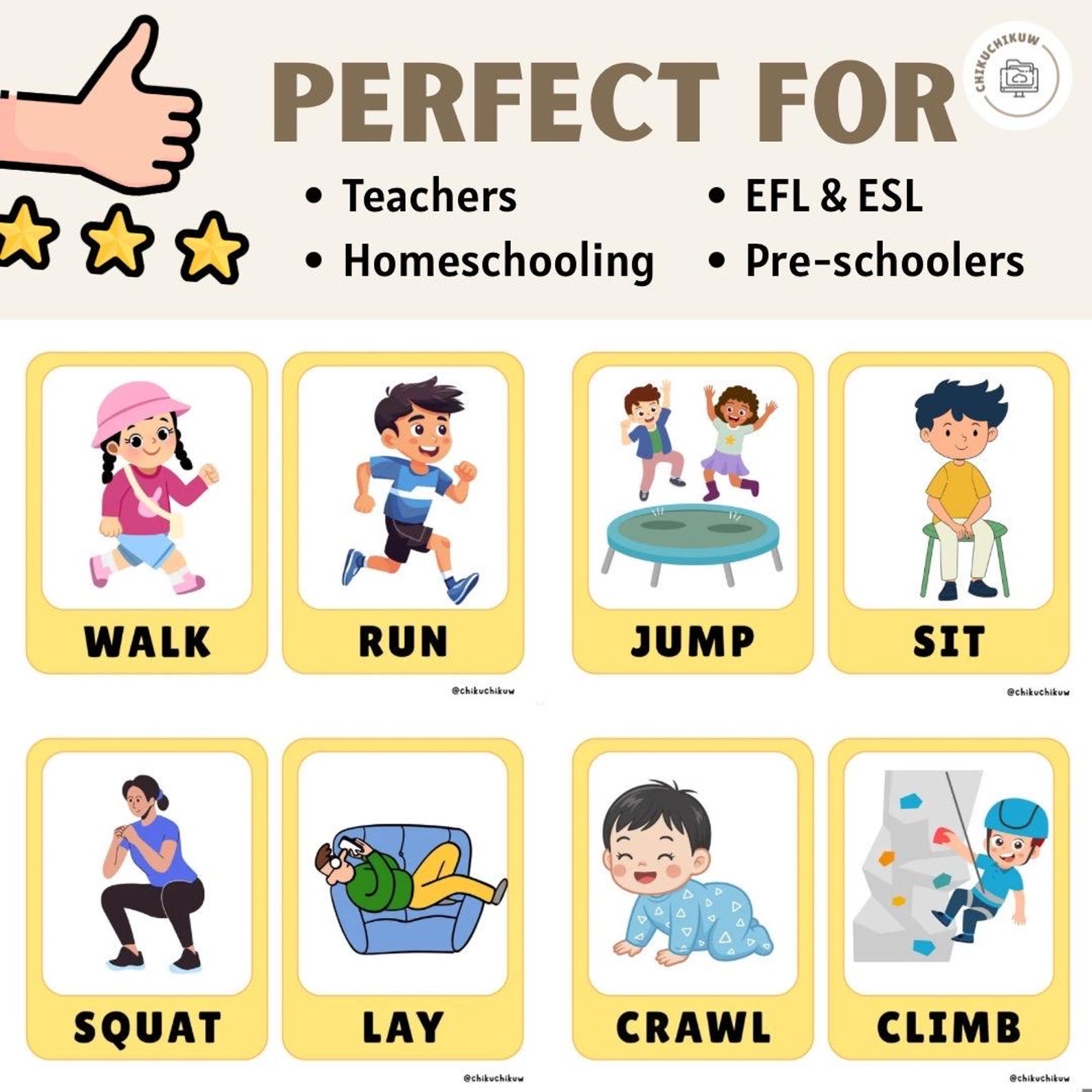 80 Action Verb Flashcards | ESL Learning for Toddlers (digital Download ...