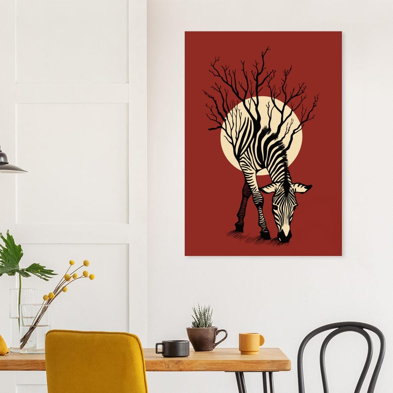 Surreal Zebra Art Print: Red & Black Minimalist Animal Poster - Etsy