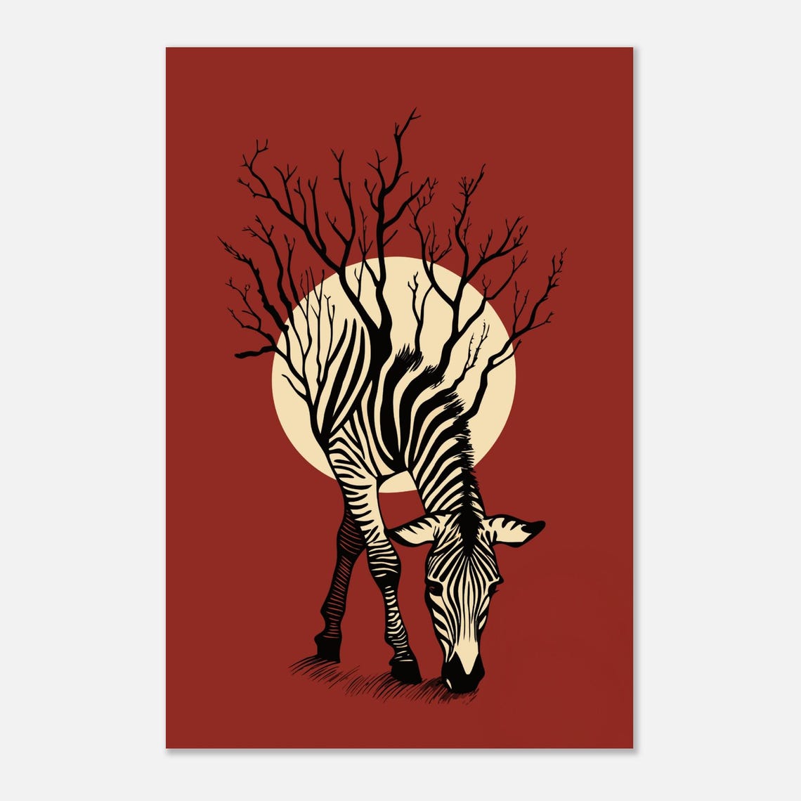 Surreal Zebra Art Print: Red & Black Minimalist Animal Poster - Etsy