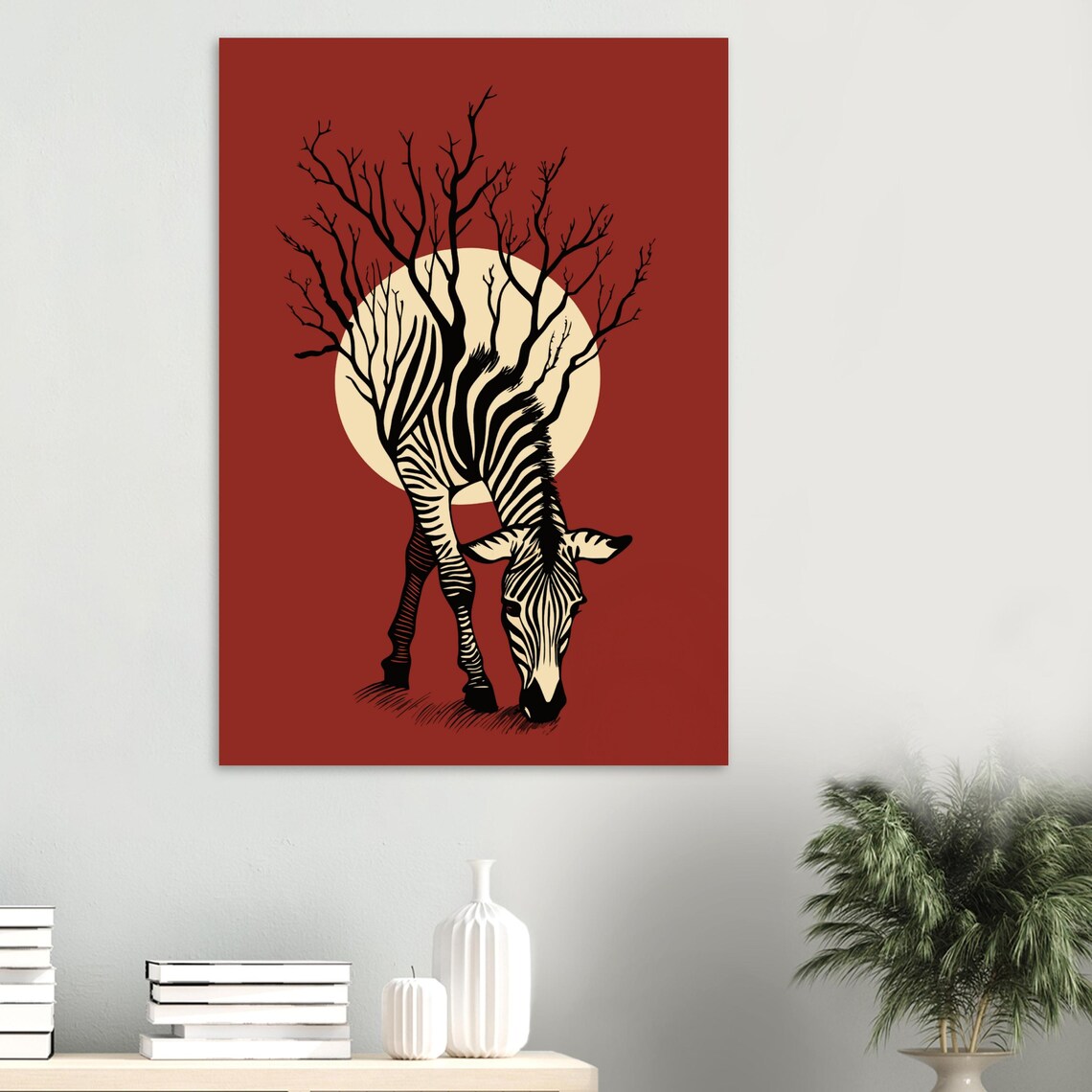 Surreal Zebra Art Print: Red & Black Minimalist Animal Poster - Etsy