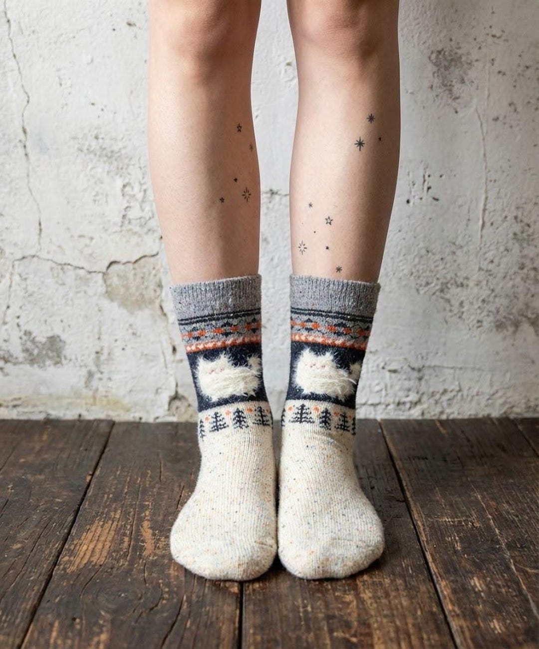 Air Isle Folk Knit Wool Socks Nordic Animal Pattern Socks Hand Ethnic ...
