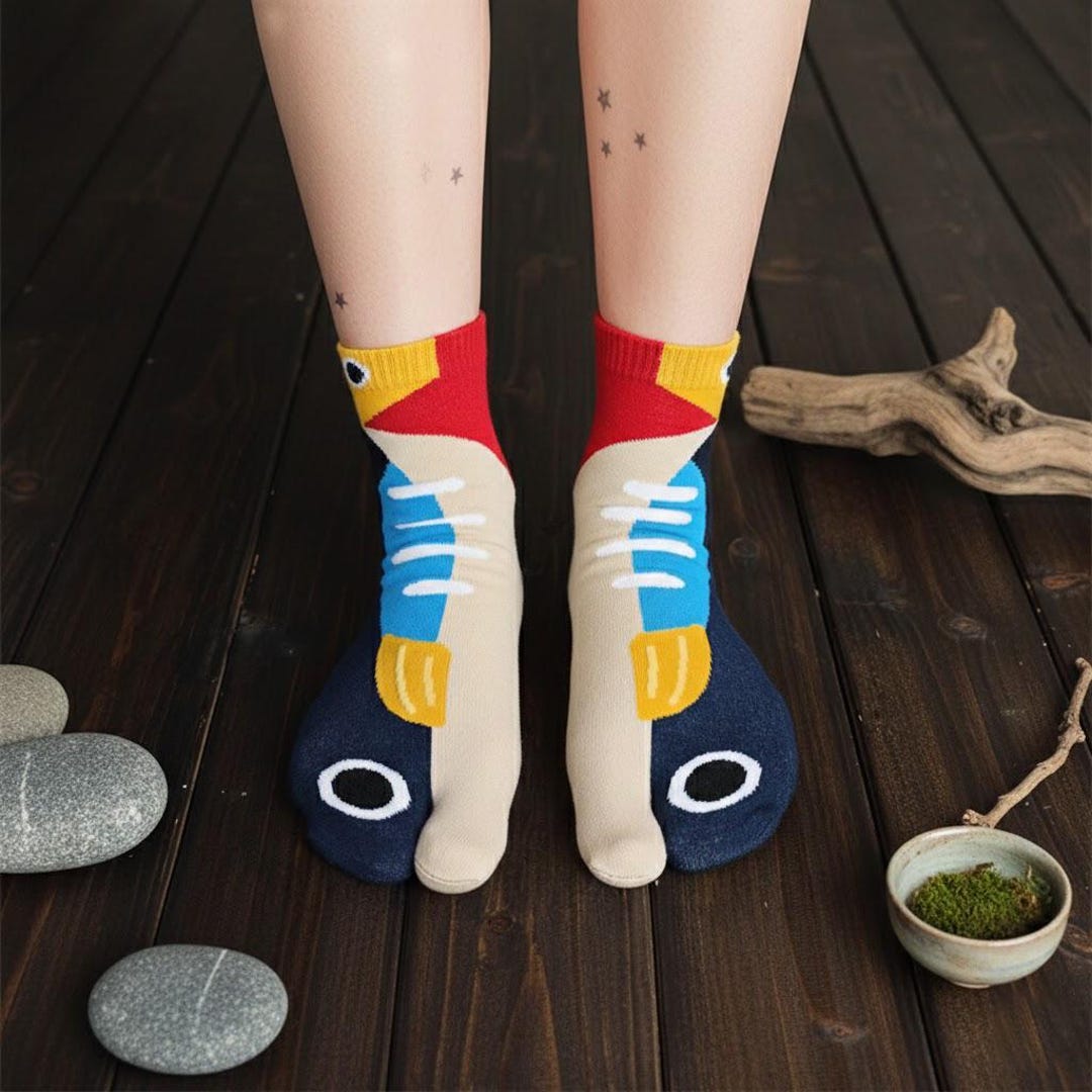 Japanese Tabi Art Cultural Totem / Cartoon Split-toe Socks - Daruma Ukiyo-e Style Cotton Socks ...