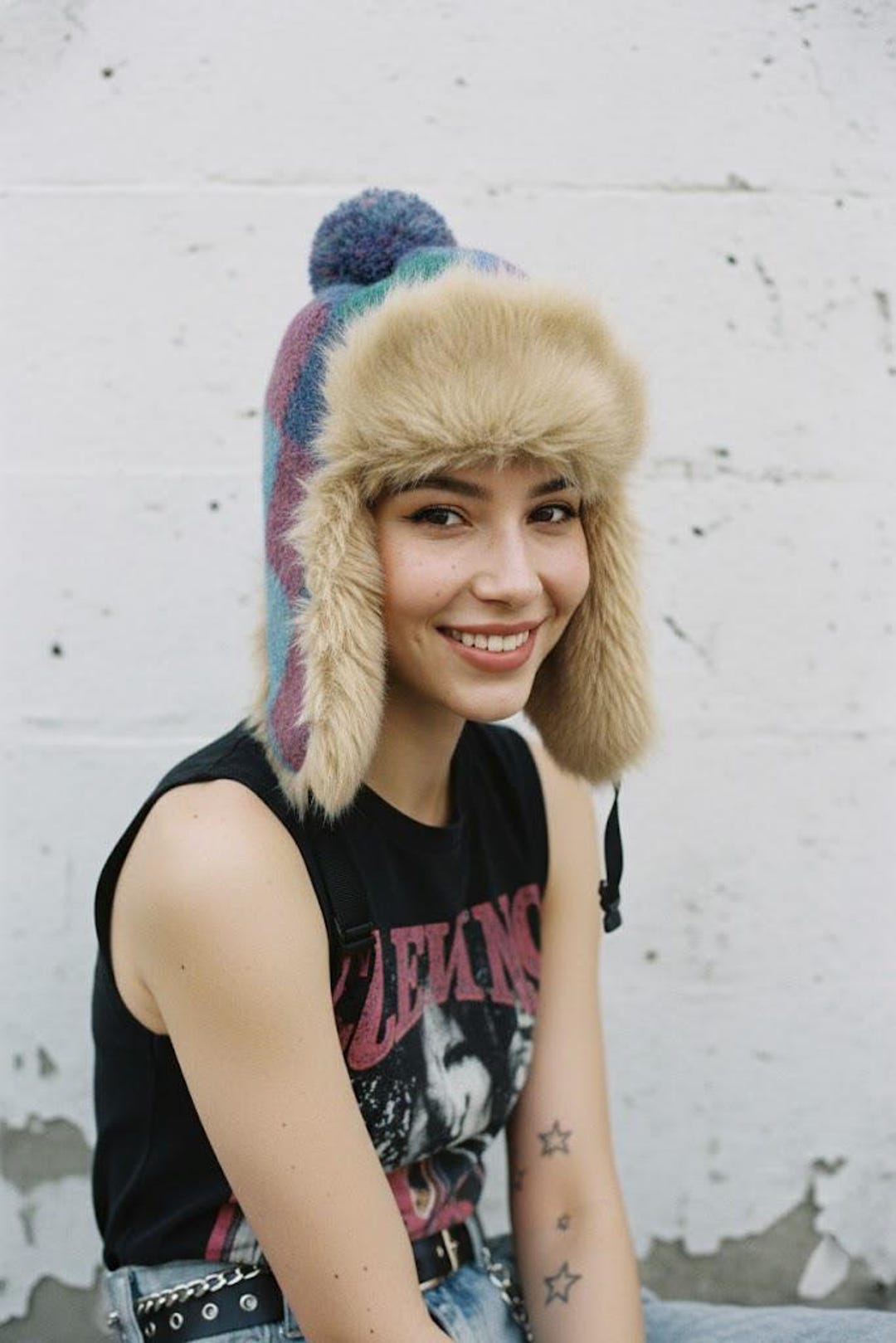 Handmade Color Block Knit Baseball Cap - Chunky Braid Ear Flap Aviator ...