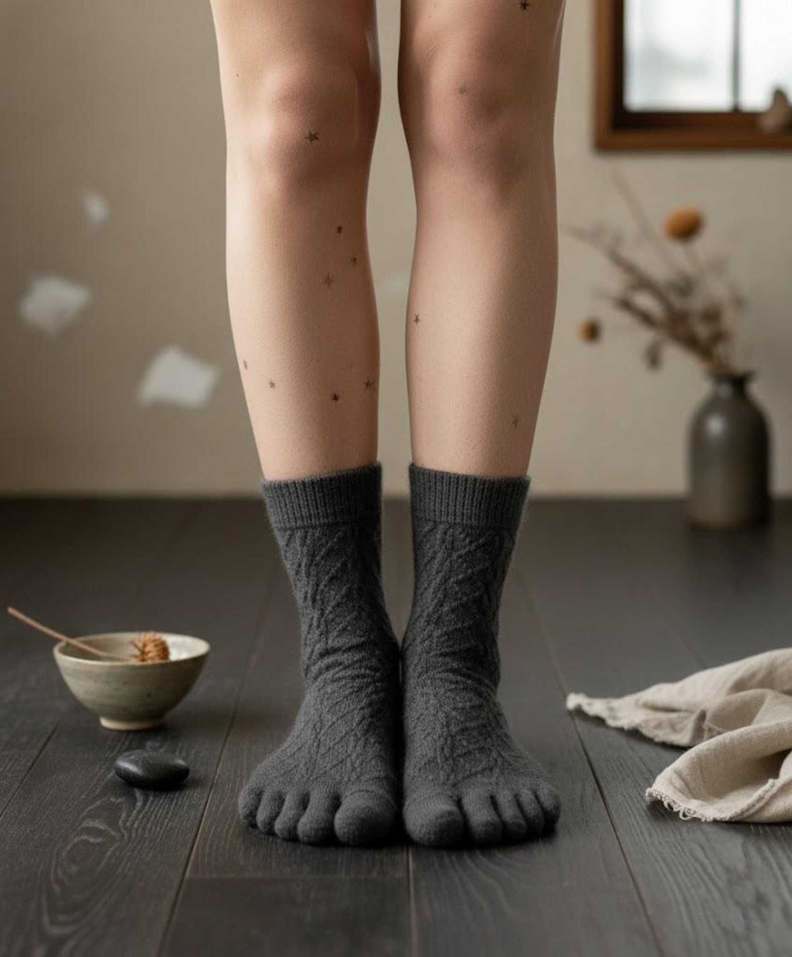 Cream White Cable Knit Five Toe Socks Wool Blend Cozy Winter Thermal ...