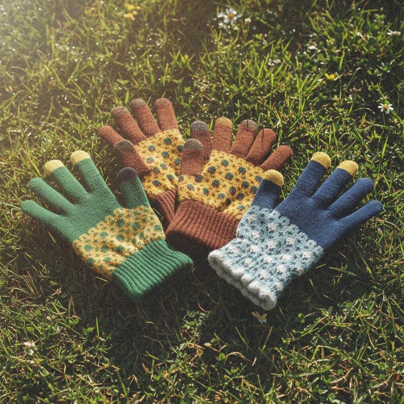Mismatched Floral Knit Gloves, Cottagecore Vintage Style, Cute ...