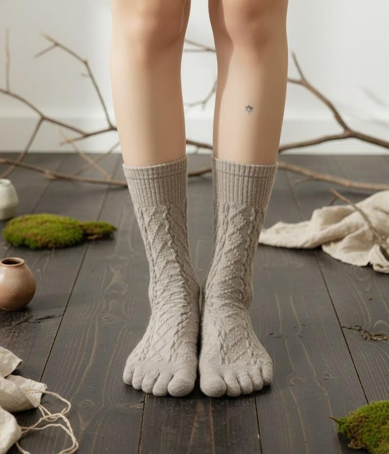 Cream White Cable Knit Five Toe Socks Wool Blend Cozy Winter Thermal ...