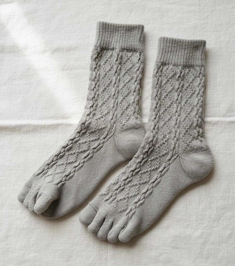 Cream White Cable Knit Five Toe Socks Wool Blend Cozy Winter Thermal ...