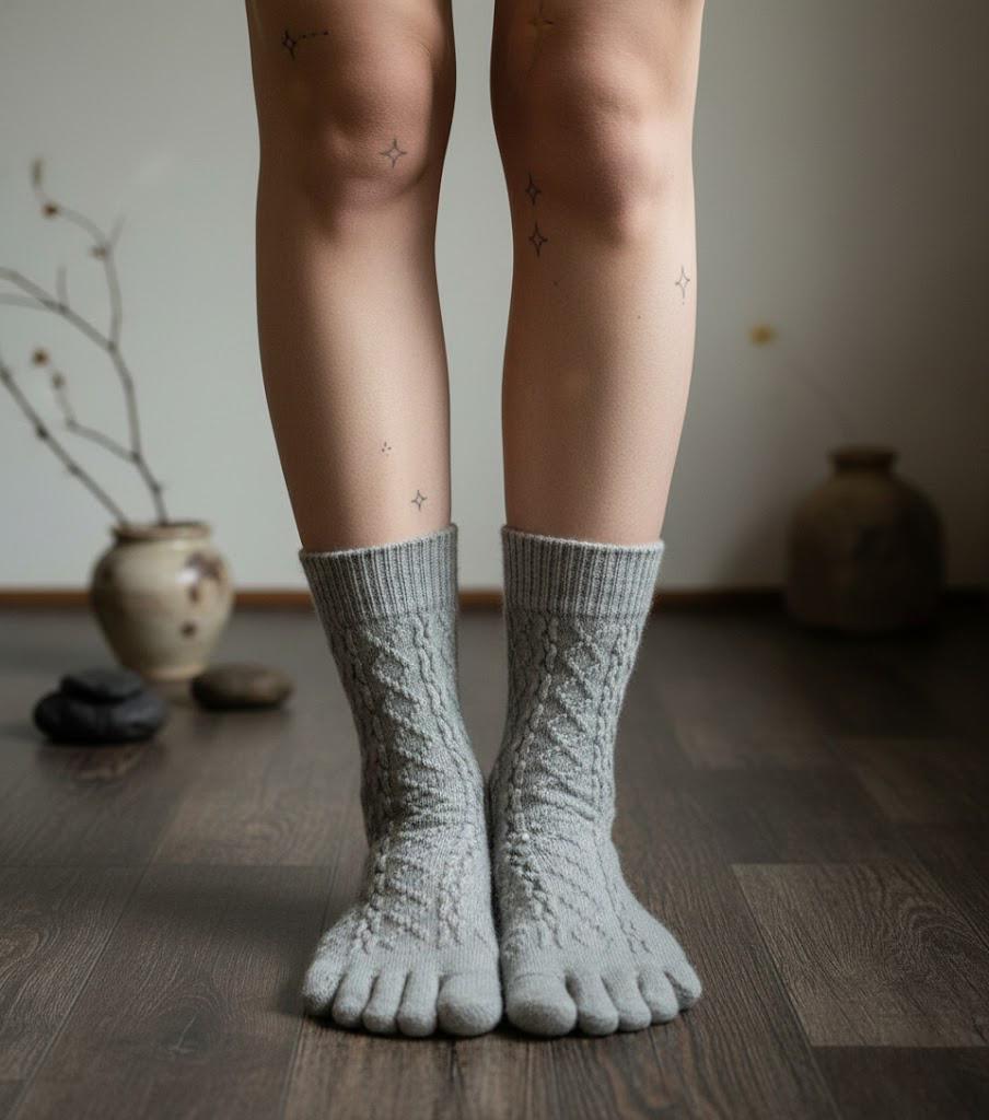 Cream White Cable Knit Five Toe Socks Wool Blend Cozy Winter Thermal ...
