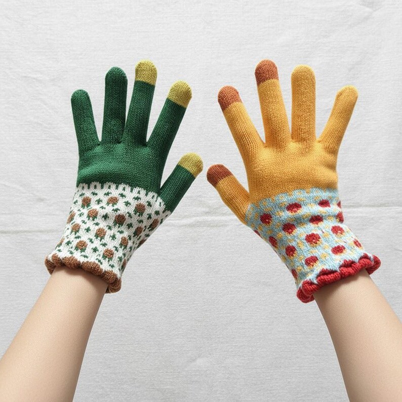 Mismatched Floral Knit Gloves, Cottagecore Vintage Style, Cute ...