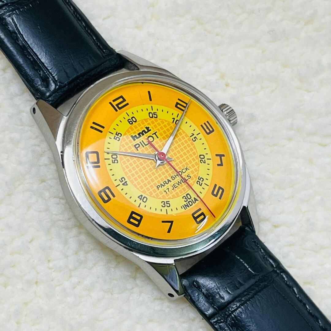 Vintage HMT Pilot Mechanical Watch: Yellow Dial Manual-winding 17jewels ...