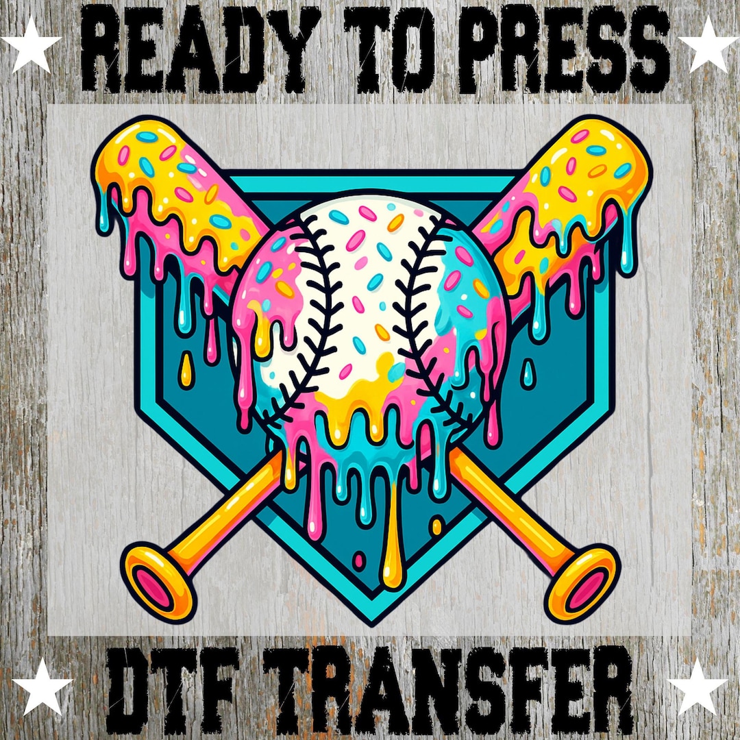 Baseball Drip Ready to Press: Ice Cream Baseball Heat Transfer, Game ...