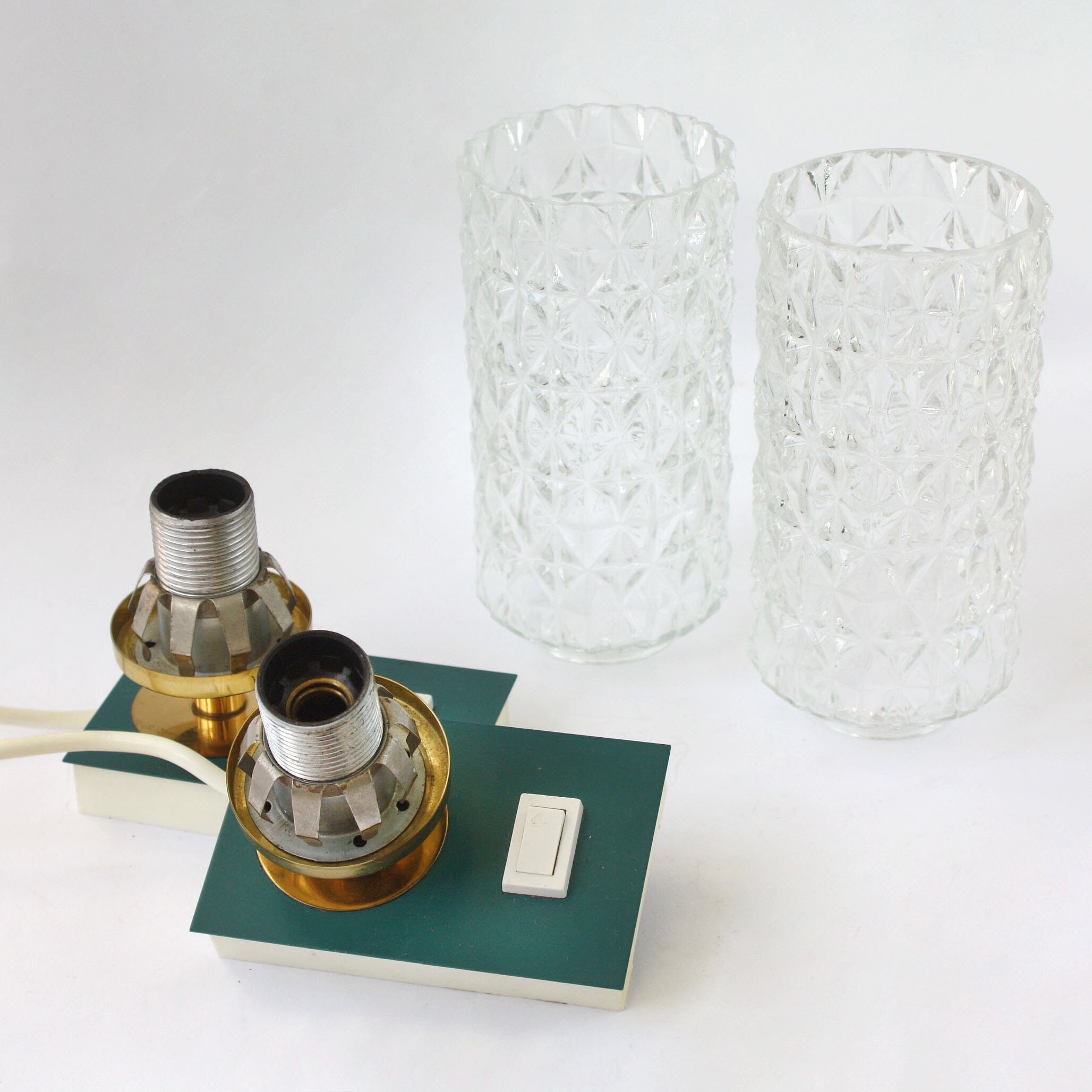 Pair of 1960s Table Lamps With Glass Lampshades and Green White and ...