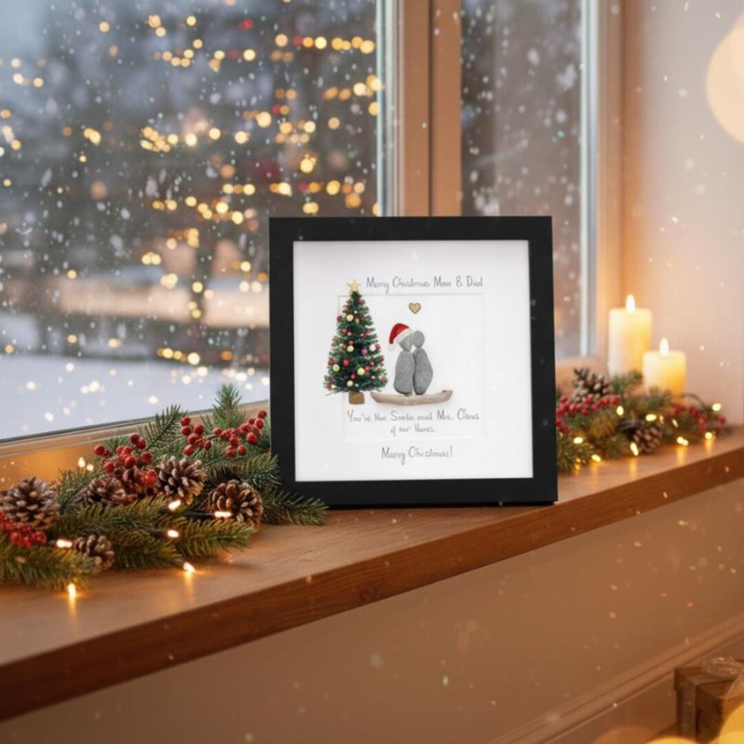 Pebble Art Christmas Gift, Santa Couple Frame, Handmade Parents ...