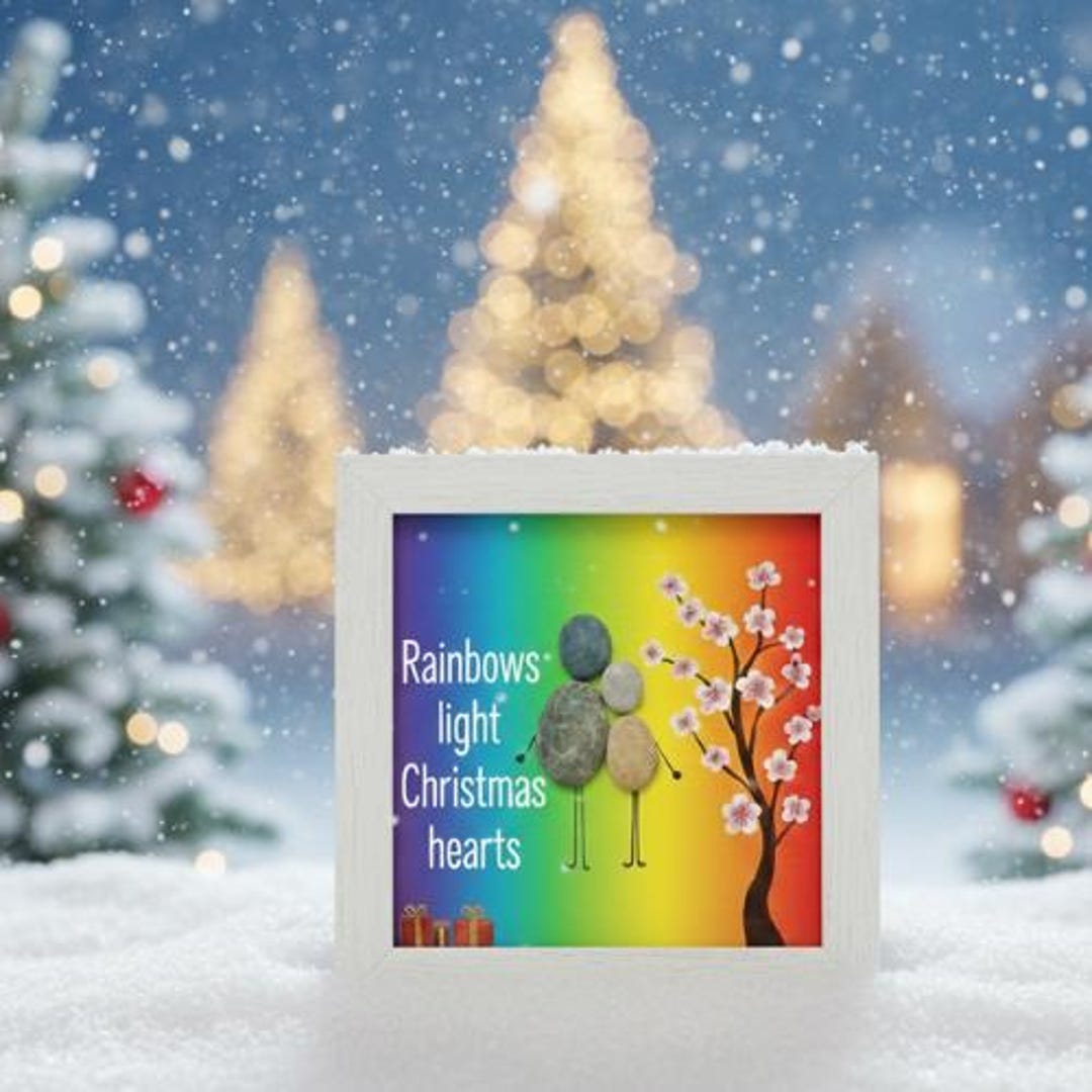 Personalized Rainbow Pebble Art Frame | Christmas Hearts | Family ...