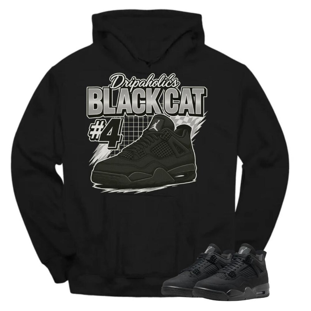 Jordan Black Cat 4 Hoodie Sneaker Outfit Match 4s Etsy