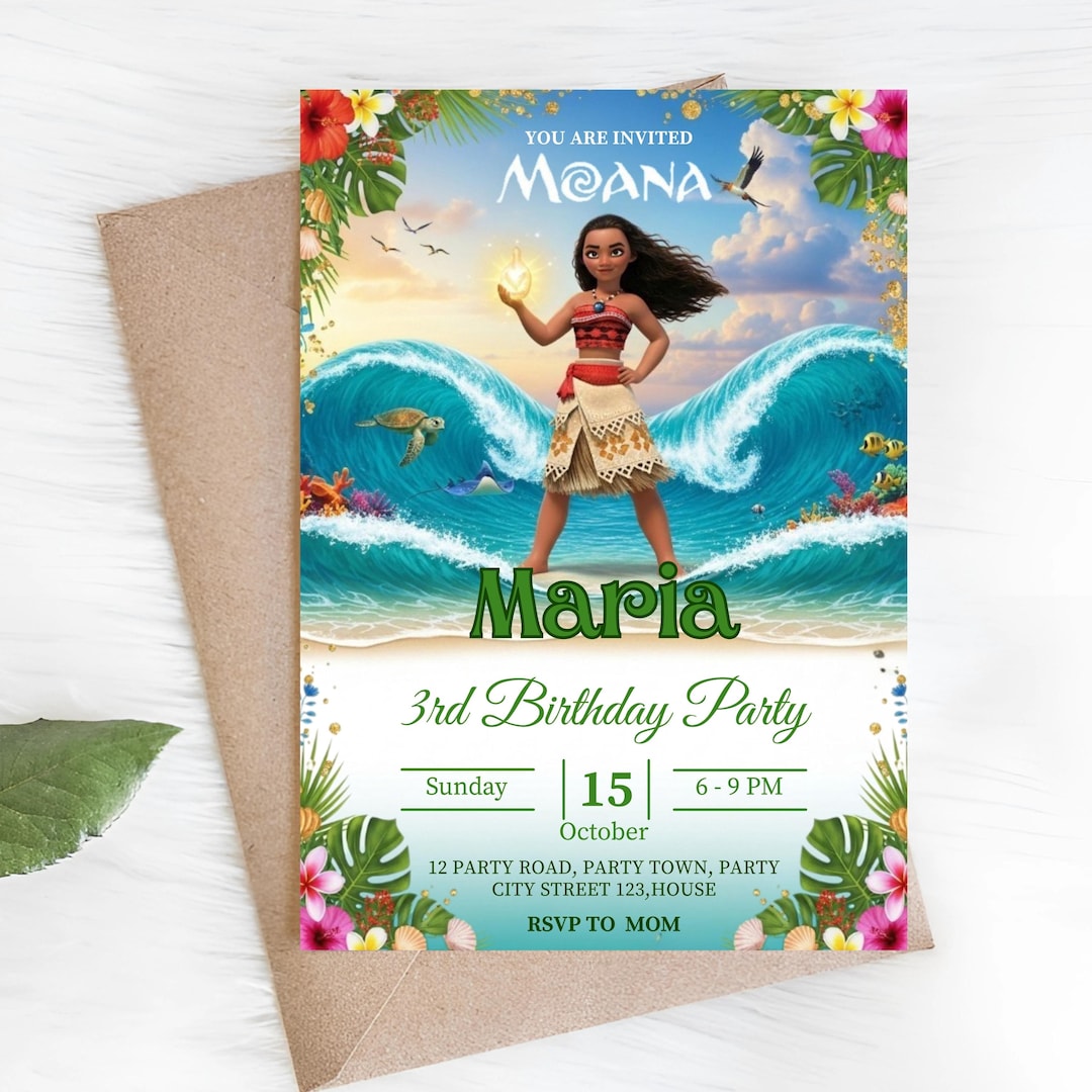 Moana Birthday Invitation, Editable Moana Any Age Invitation, Hawaiian ...