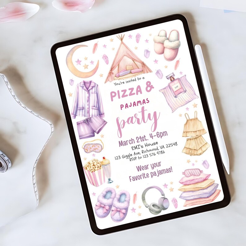 Editable Pajama Party Invitation Template Sleepover Birthday Pajama ...