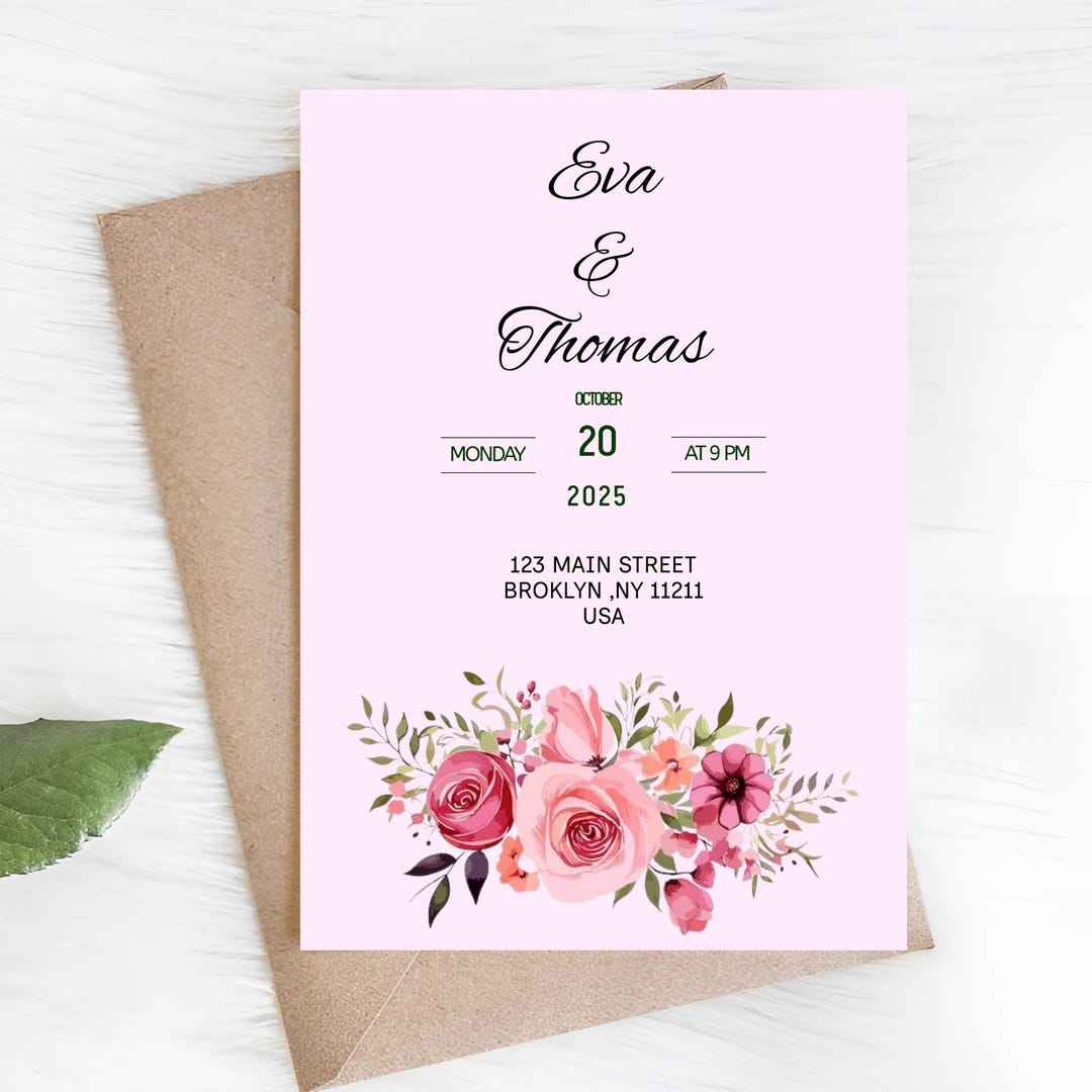 Pink Red Rose Wedding Invitation Template | Blush Floral Canva Design ...