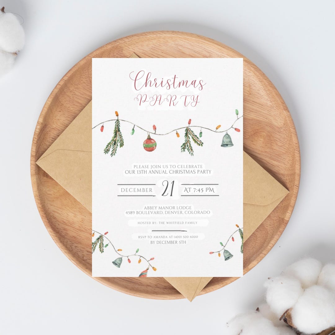 Boho Christmas Party Invitation Template | Jingle Bell Holiday Evite ...