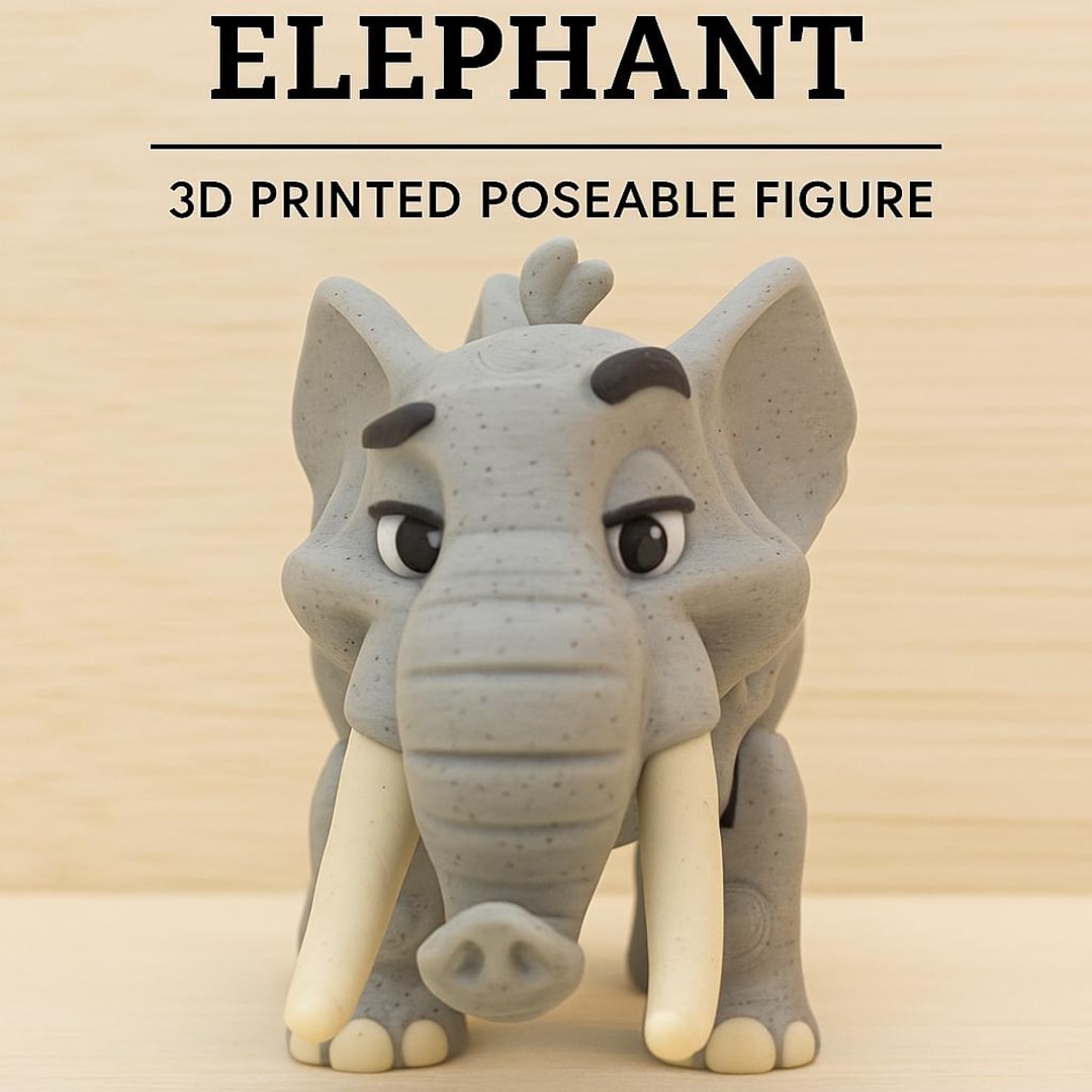 Articulated 3D Printed Male Elephant – Poseable Desk Toy, Speckled Gray ...