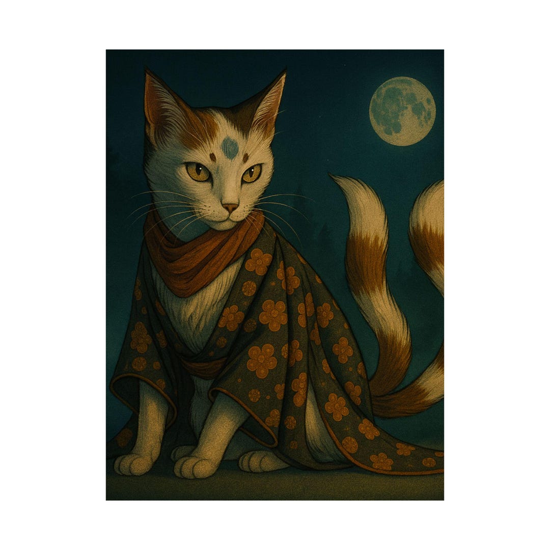 Nekomata Art | Japanese Folklore Yokai Poster | Modern Ukiyo-e Style ...