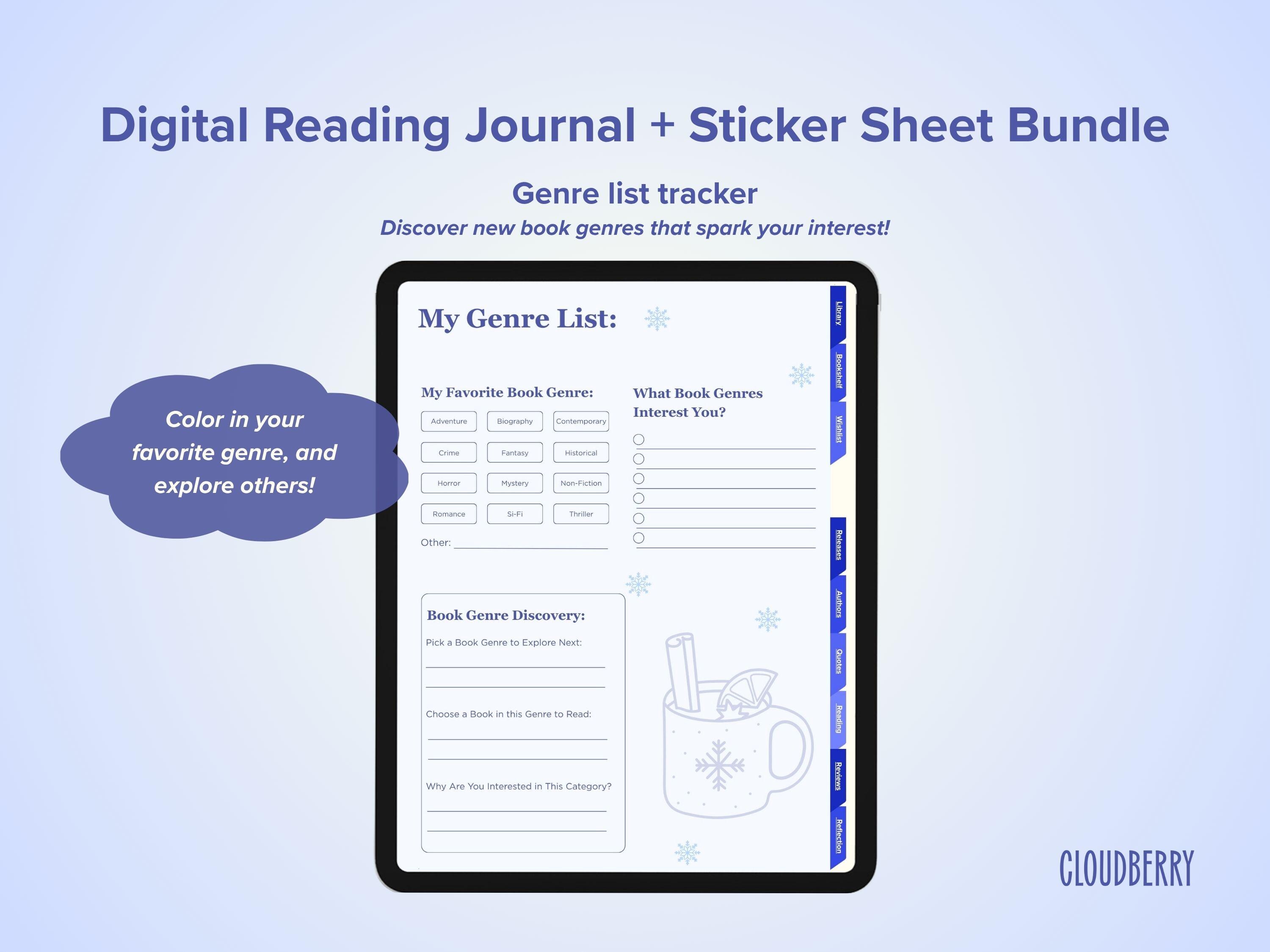 Reading Journal | Digital Book Tracker Review Pages + Winter Stickers ...