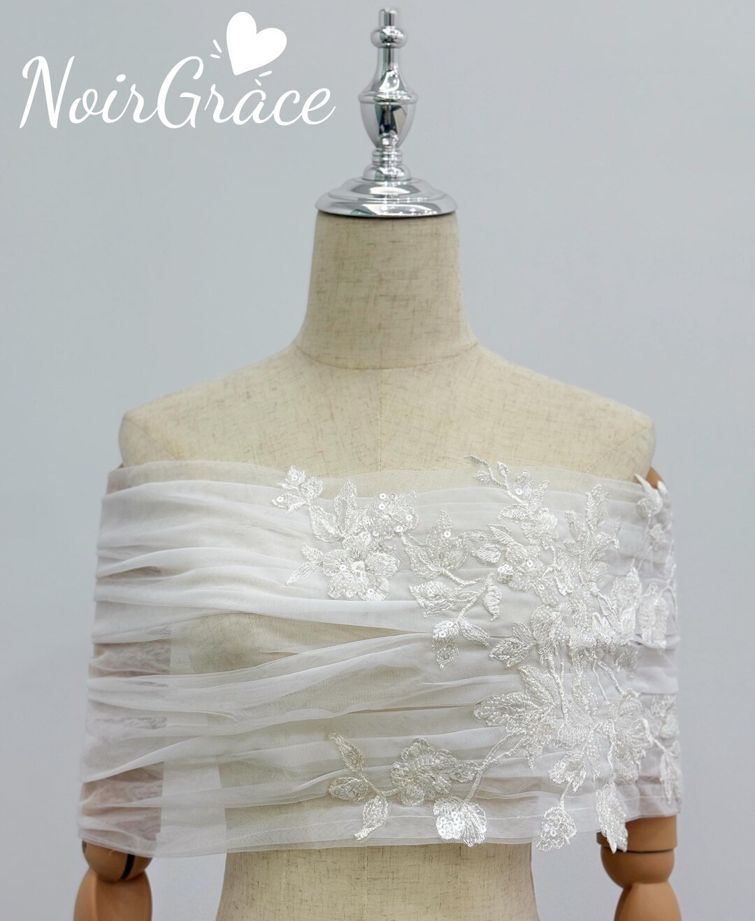 Delicate Floral Lace Bridal Shawl With Tiny Beads and Subtle Sequins ...