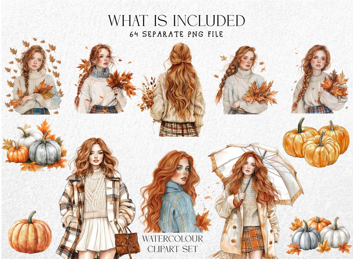 Autumn Soul Watercolor Clipart Bundle – Fall Pumpkins, Cozy Autumn ...