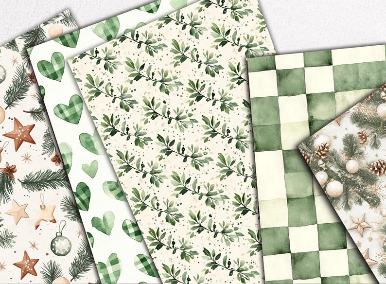 Merry Christmas Digital Papers, Green Holiday Backgrounds - Etsy