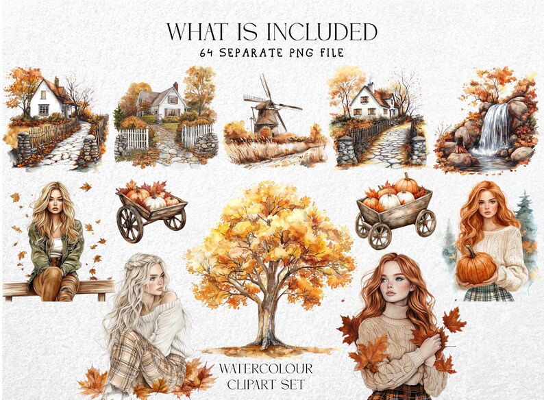 Autumn Soul Watercolor Clipart Bundle – Fall Pumpkins, Cozy Autumn ...