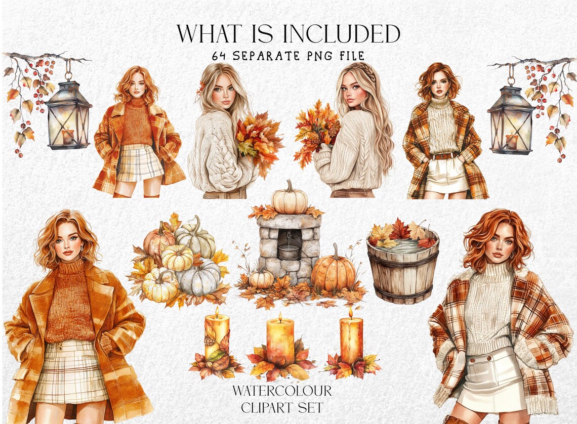 Autumn Soul Watercolor Clipart Bundle – Fall Pumpkins, Cozy Autumn ...