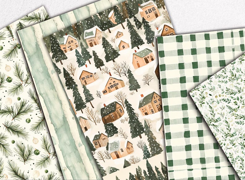 Merry Christmas Digital Papers, Green Holiday Backgrounds - Etsy