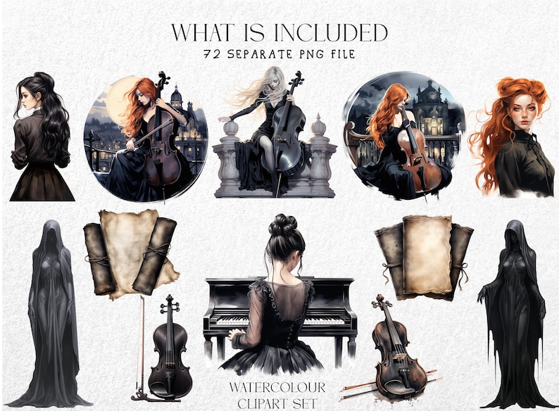 Dark Academia Watercolor Clipart Bundle: Gothic Instruments, (digital ...
